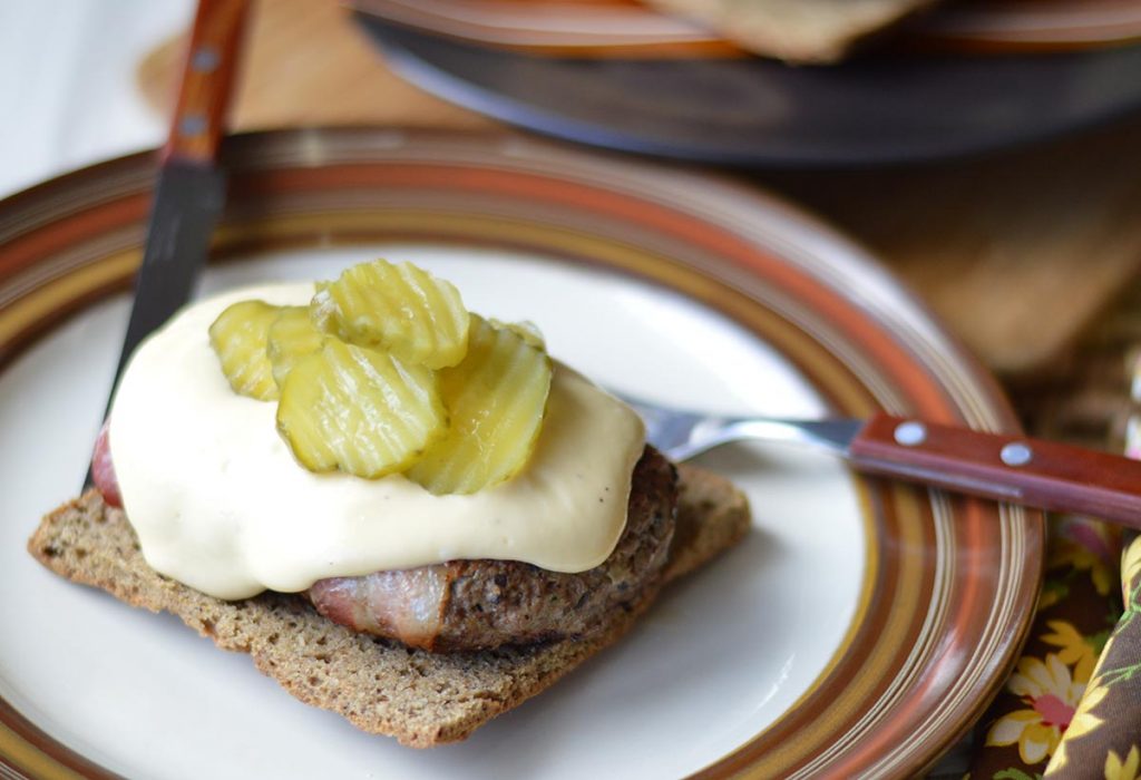 Open-Faced Bacon-Wrapped Meatloaf Sandwich with Cheddar Sauce and ...