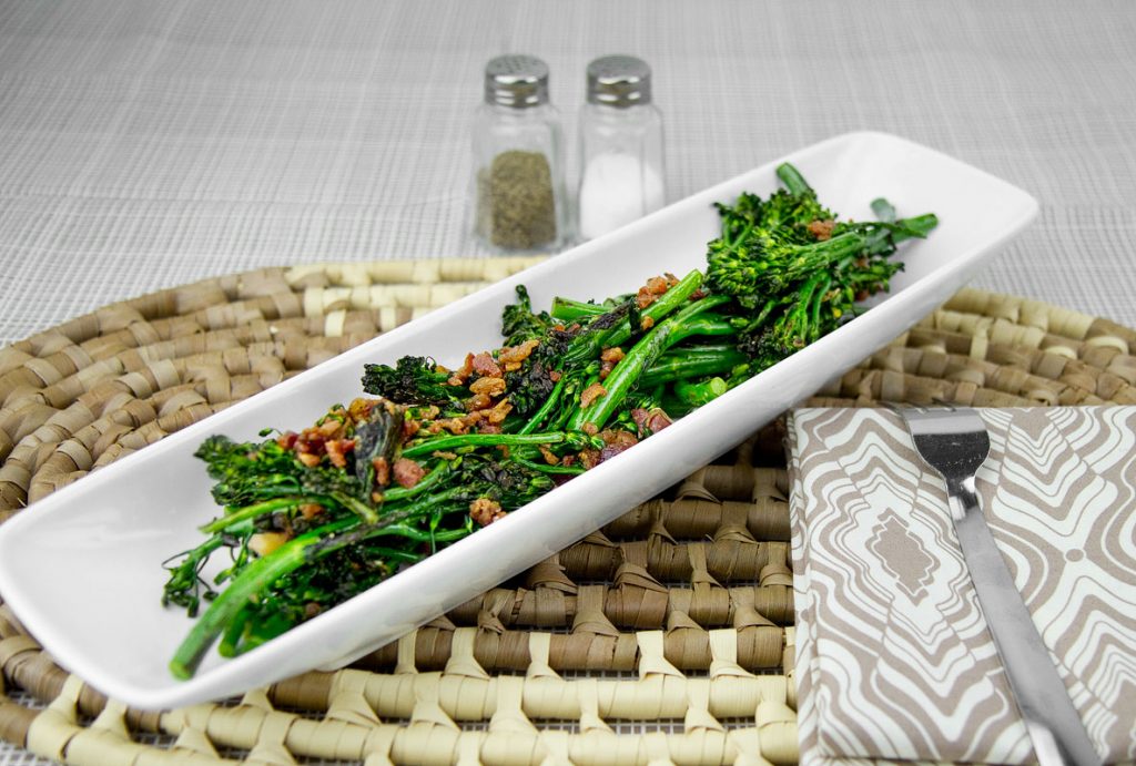 Garlicky Baby Broccoli with Bacon | DJ Foodie
