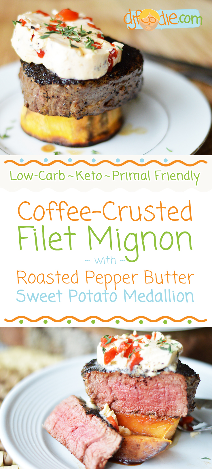 Coffee Crusted Wagyu Filet Mignon with Roasted Pepper Butter and Sweet ...