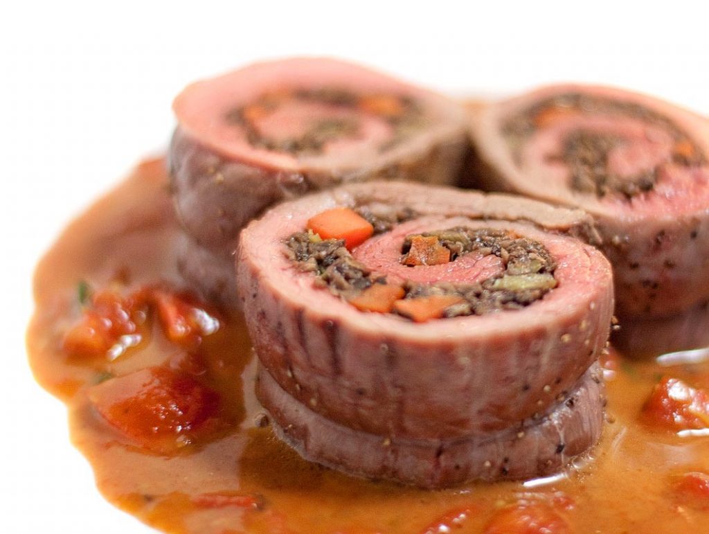 Flank Steak Roll with Mushrooms and Tomato Gravy | DJ Foodie